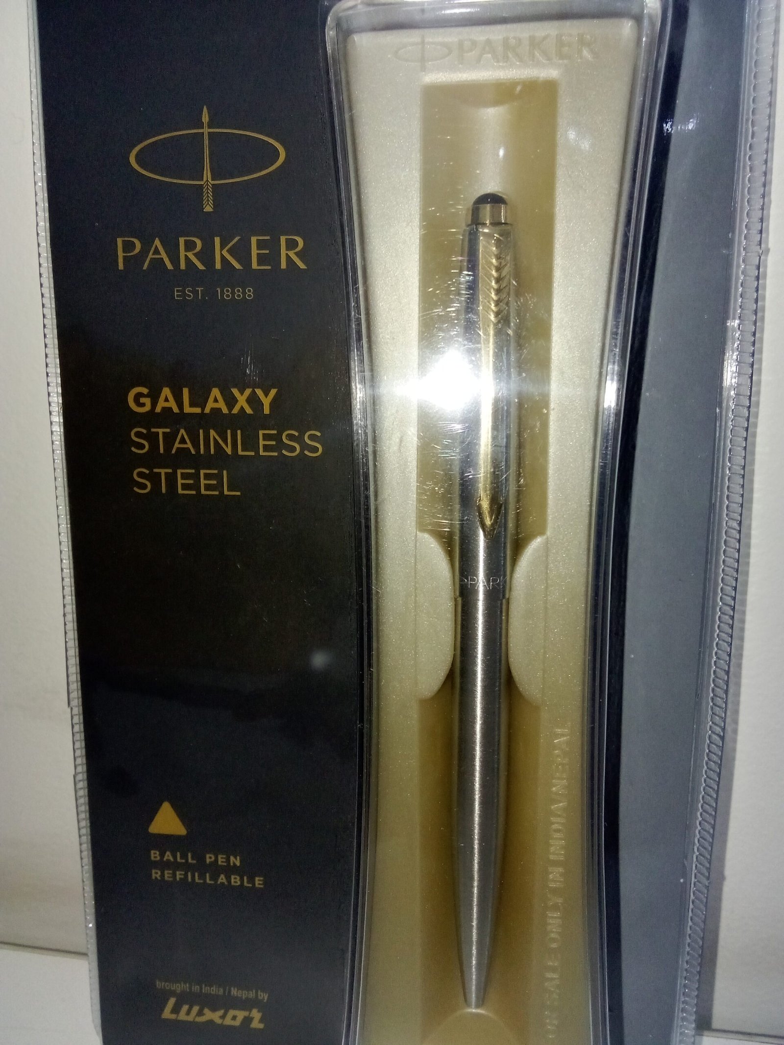 Parker galaxy stainless steel ball pen gold trim ball pen – OfficeDel