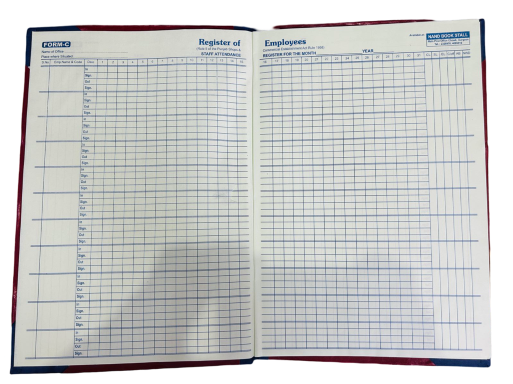 Attendance Register Form-C –Big size-25*37cm-65 gsm- 52pg(1Q) – OfficeDel